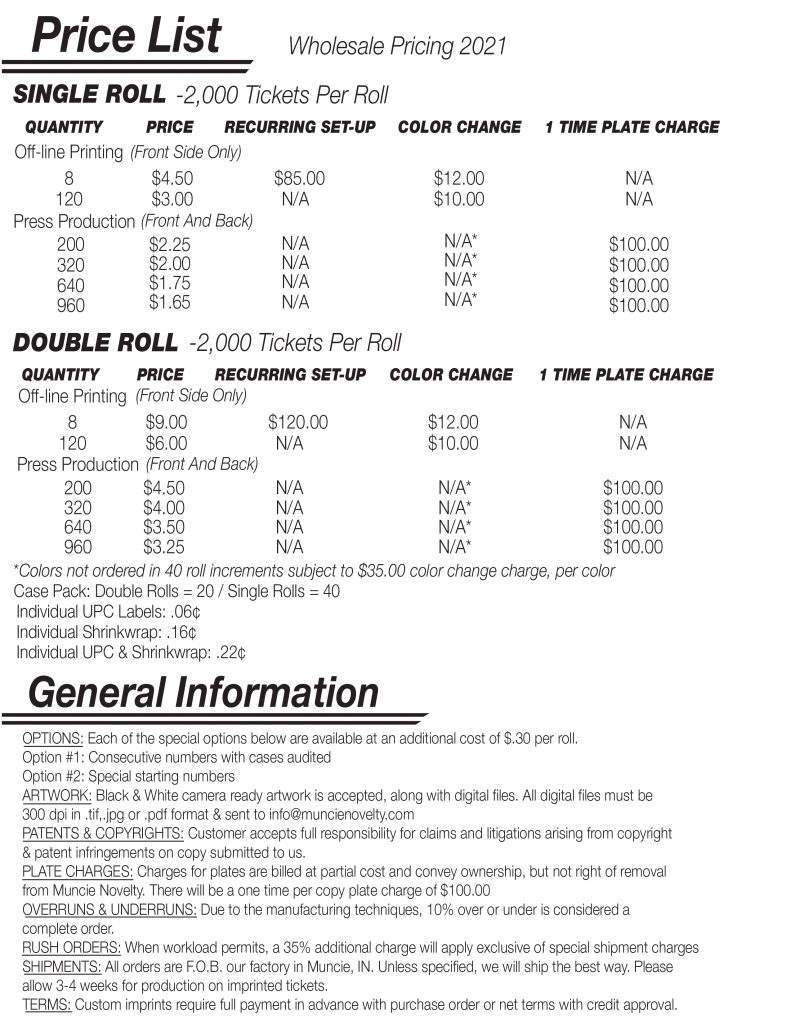 Price Lists – Indiana Ticket Company