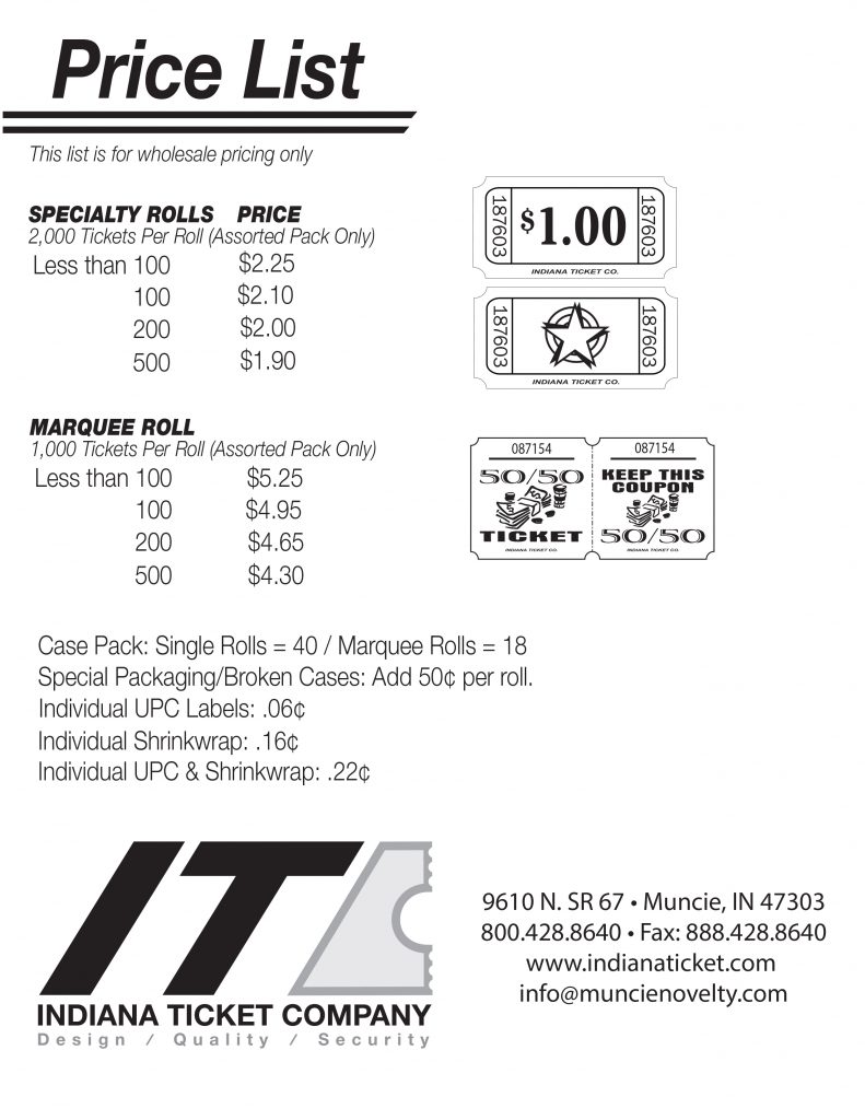 Price Lists – Indiana Ticket Company