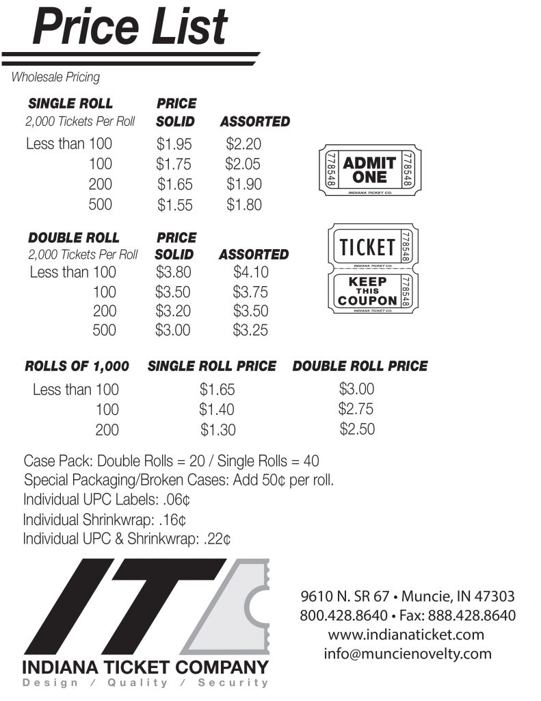 Price Lists – Indiana Ticket Company